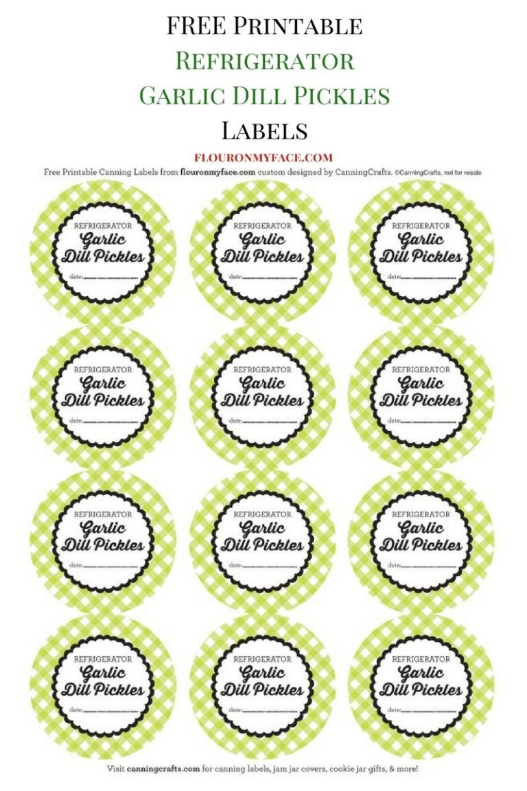 FREE Printable Refrigerator Garlic Dill Pickles Canning Labels - Flour ...