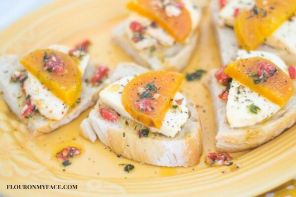 Roasted Golden Beet Marinated Mozzarella Herb Crostini - Flour On My Face