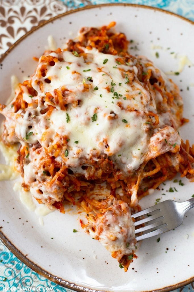 Crock Pot Cheesy Beef Spaghetti - Flour On My Face