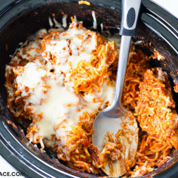 Crock Pot Cheesy Beef Spaghetti - Flour On My Face