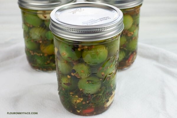 Pickled Green Cherry Tomatoes - Flour On My Face